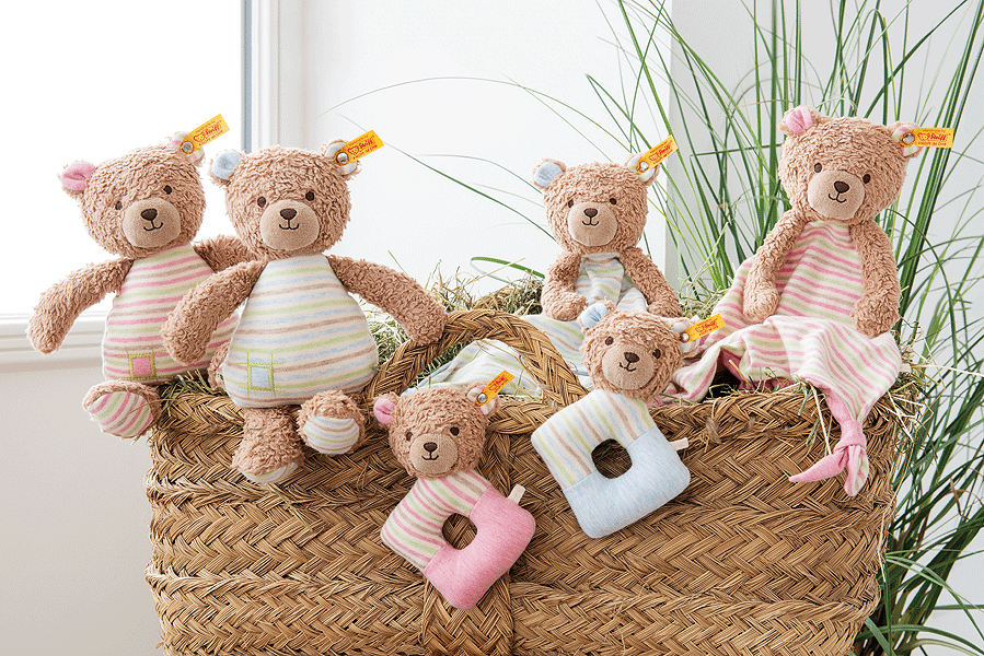 Steiff GOTS Rosy Teddy Bear Grip Toy With Rattle 242175 | Ashby Bears